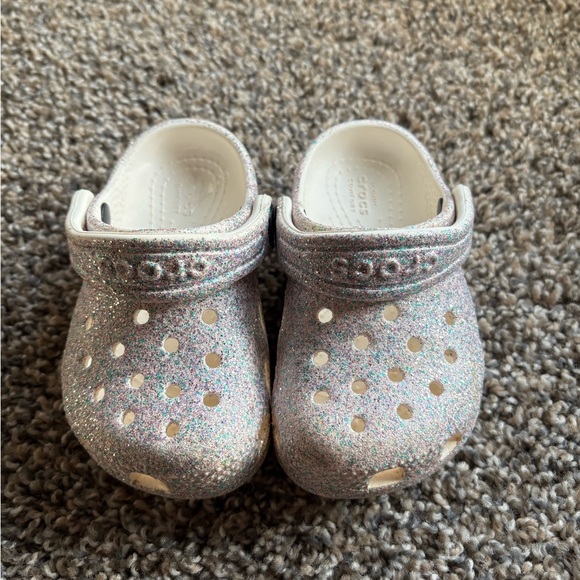 CROCS | Shoes | Crocs Silver And White Baby Walker Clogs With Glitter ...